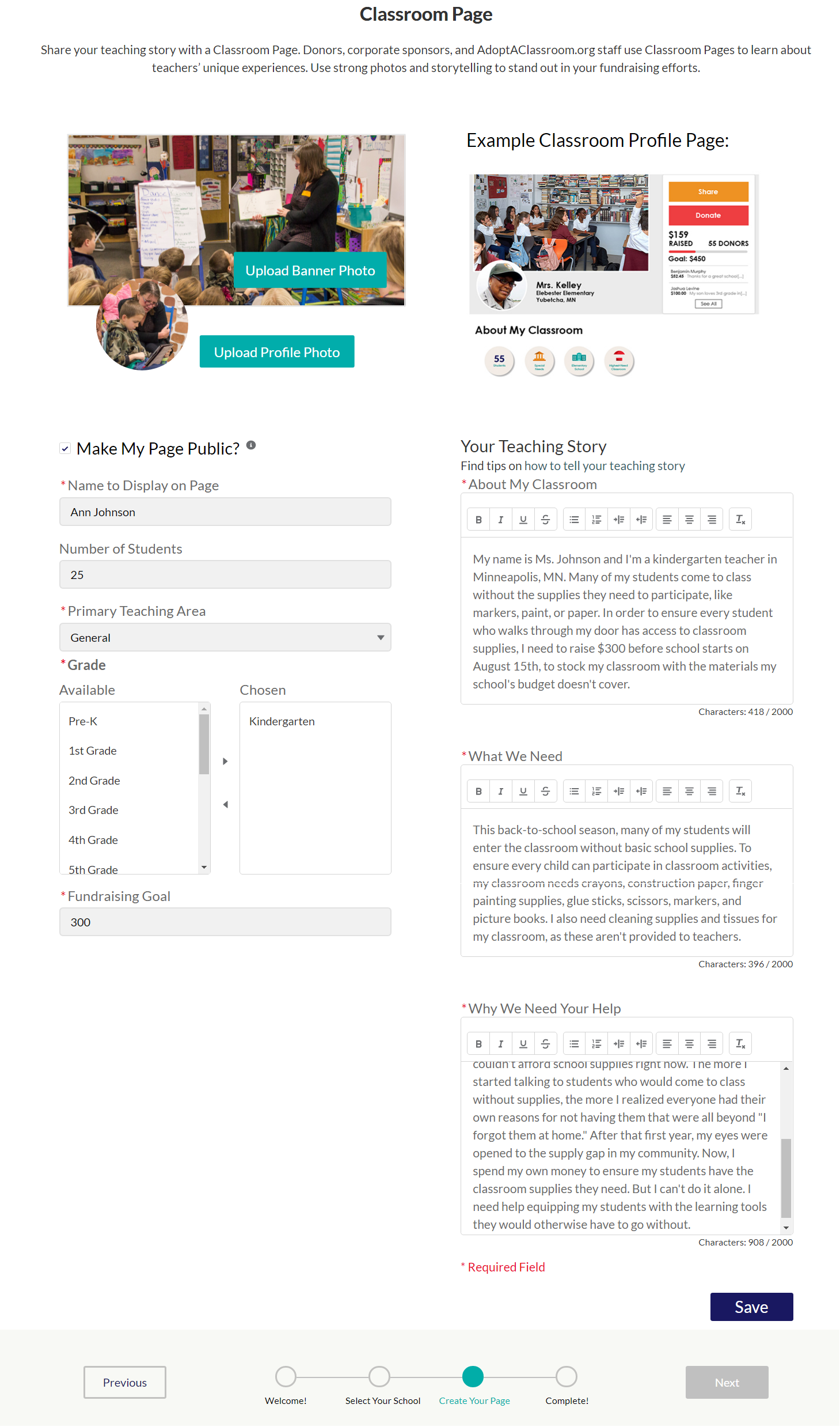 How to Create a Classroom Page | AdoptAClassroom.org